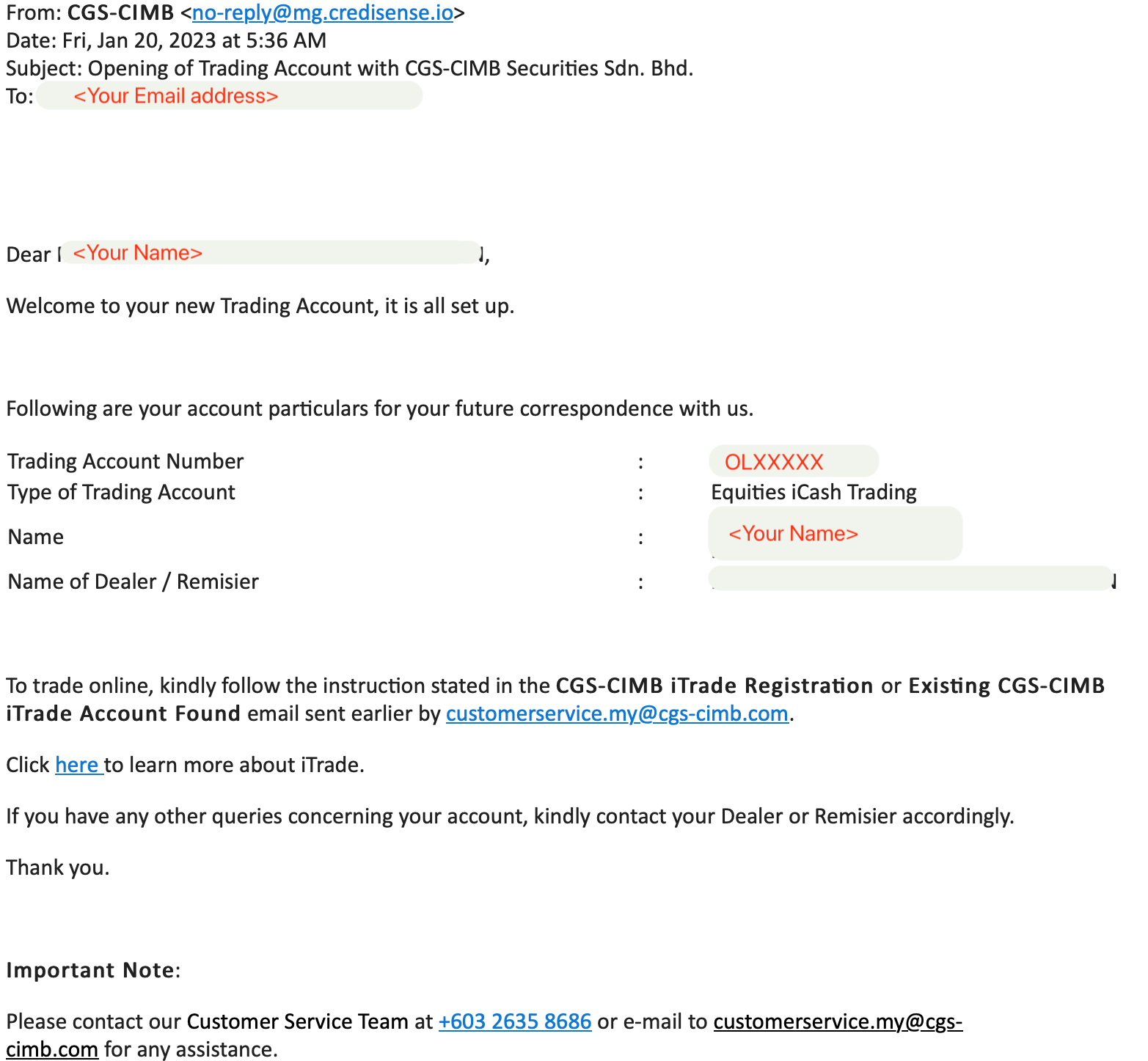 Panduan bagi pendaftaran akaun iTrade
